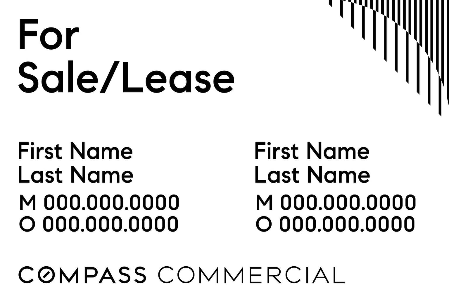 Compass Commercial Real Estate 4x6 For Sale/Lease Sign 2 Agent White
